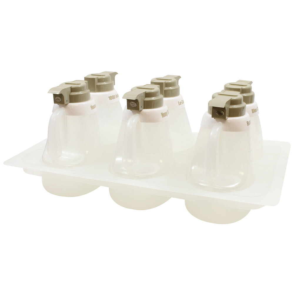 TableCraft 484 48 oz. Beige ABS Top Clear Salad Dressing Dispenser Set