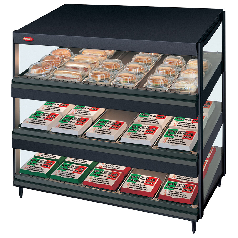 Hatco GRSDS-36T Black Glo-Ray 36" Slanted Triple Shelf Merchandiser ...
