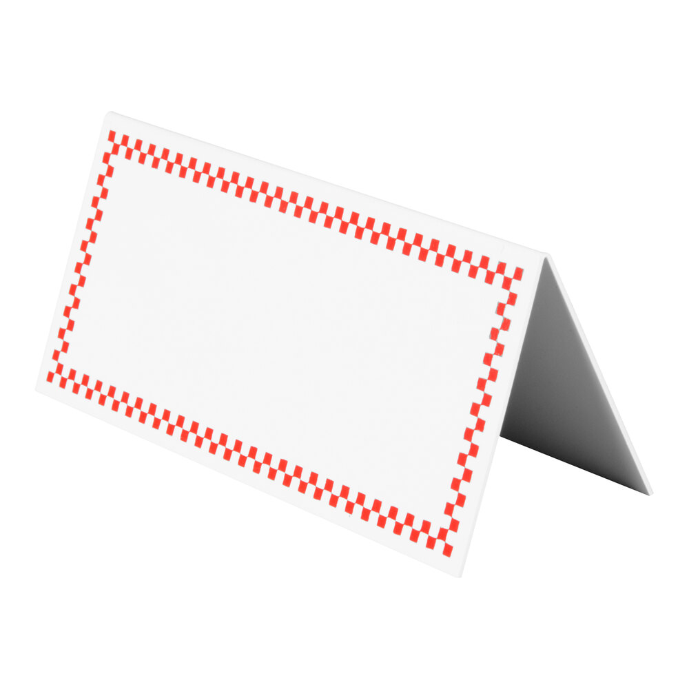 Rectangular Write-On Deli Tent Sign with Red Checkered Border - 25/Pack