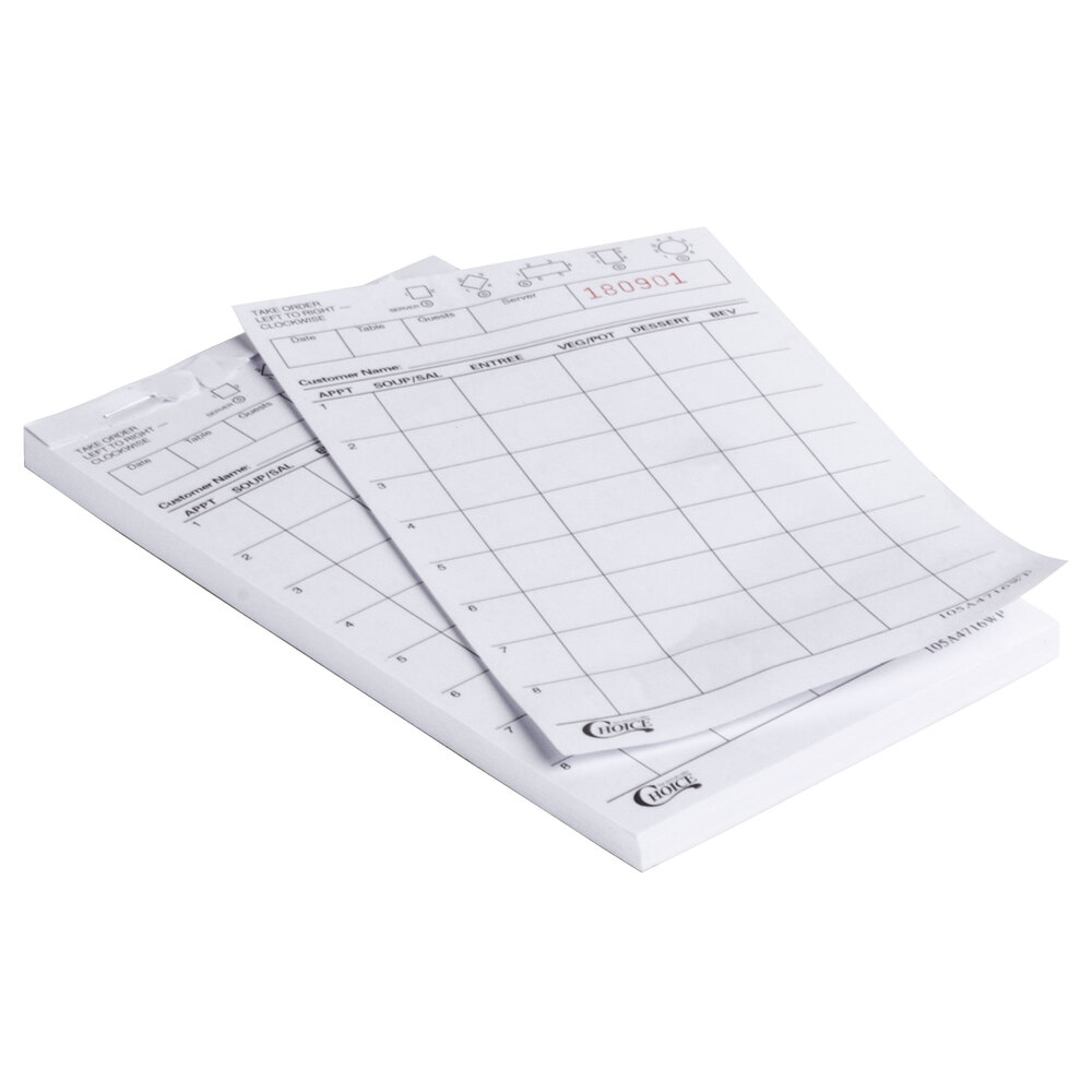 Choice 1 Part White Waiter / Waitress Order Pad - 10 Pads / Pack