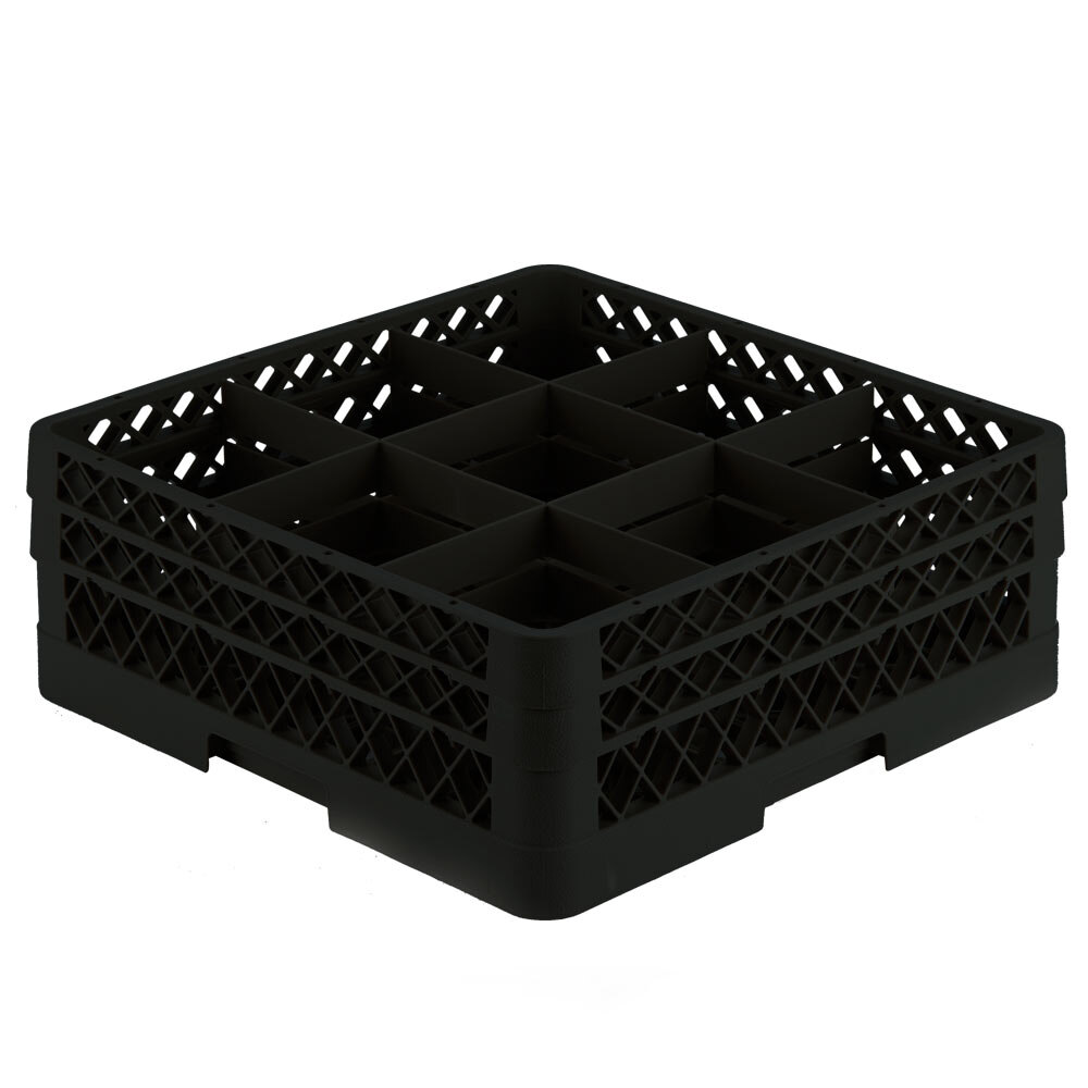 Vollrath TR10FF Traex® Full-Size Black 9-Compartment 6 3/8" Glass Rack