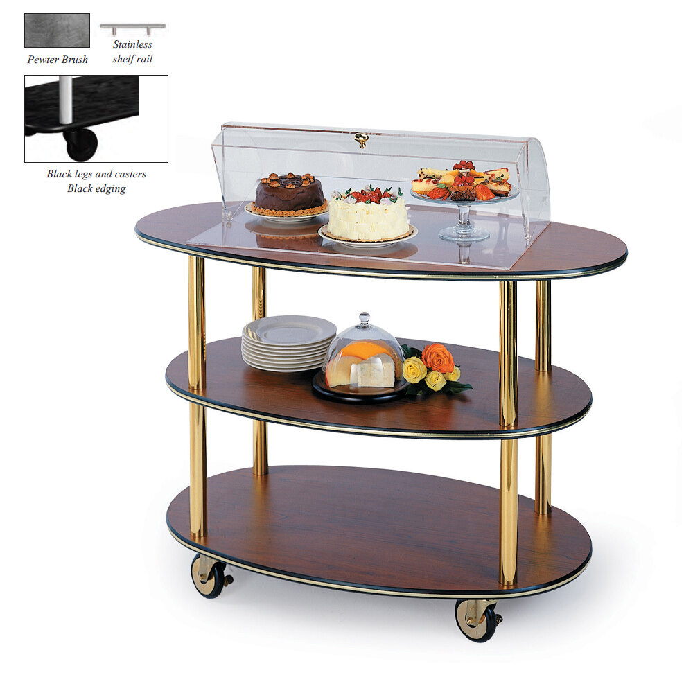 Geneva 36303-07 3 Oval Shelf Table Side Service Cart with Acrylic Roll ...