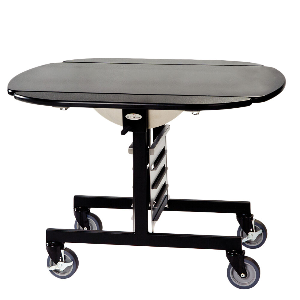 Geneva 74405B Mobile Round Top Tri-Fold Room Service Table with Black ...