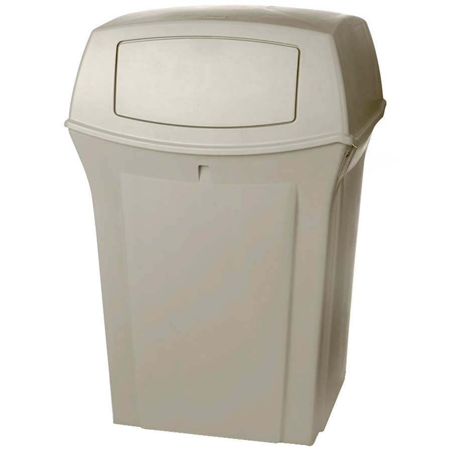 Rubbermaid® FG917188BEIG Ranger Beige Square Trash Can with 2 Doors 45 ...