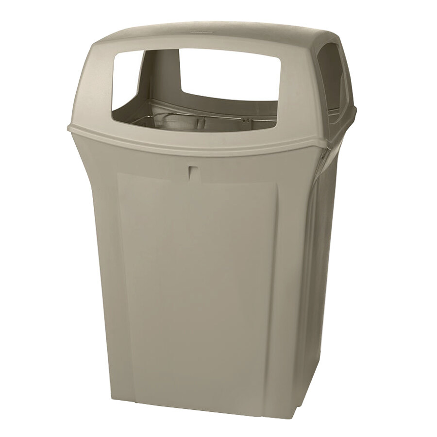Rubbermaid® FG917388BEIG Ranger Beige Square Trash Can with 4 Openings ...