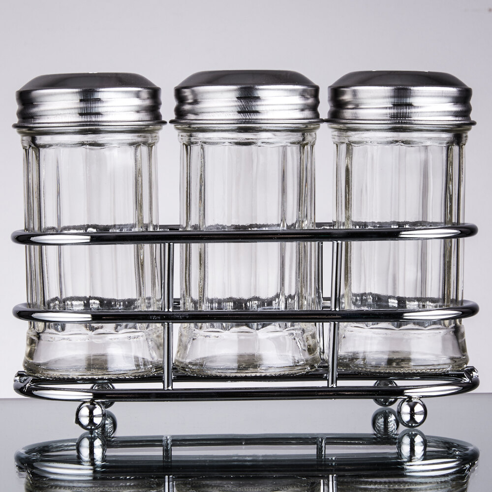 TableCraft 659N 2 oz. Fluted Glass Condiment Shaker and Rack
