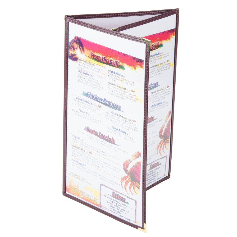 Menu Solutions SE330D-BURG 8 1/2" x 14" Burgundy Triple Panel Folding ...