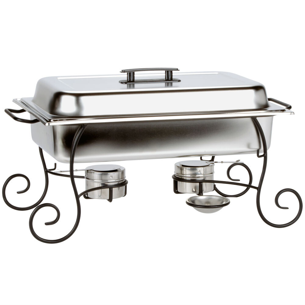Choice 8 Qt. Full Size Chafer Set with Black Wrought Iron Stand and ...