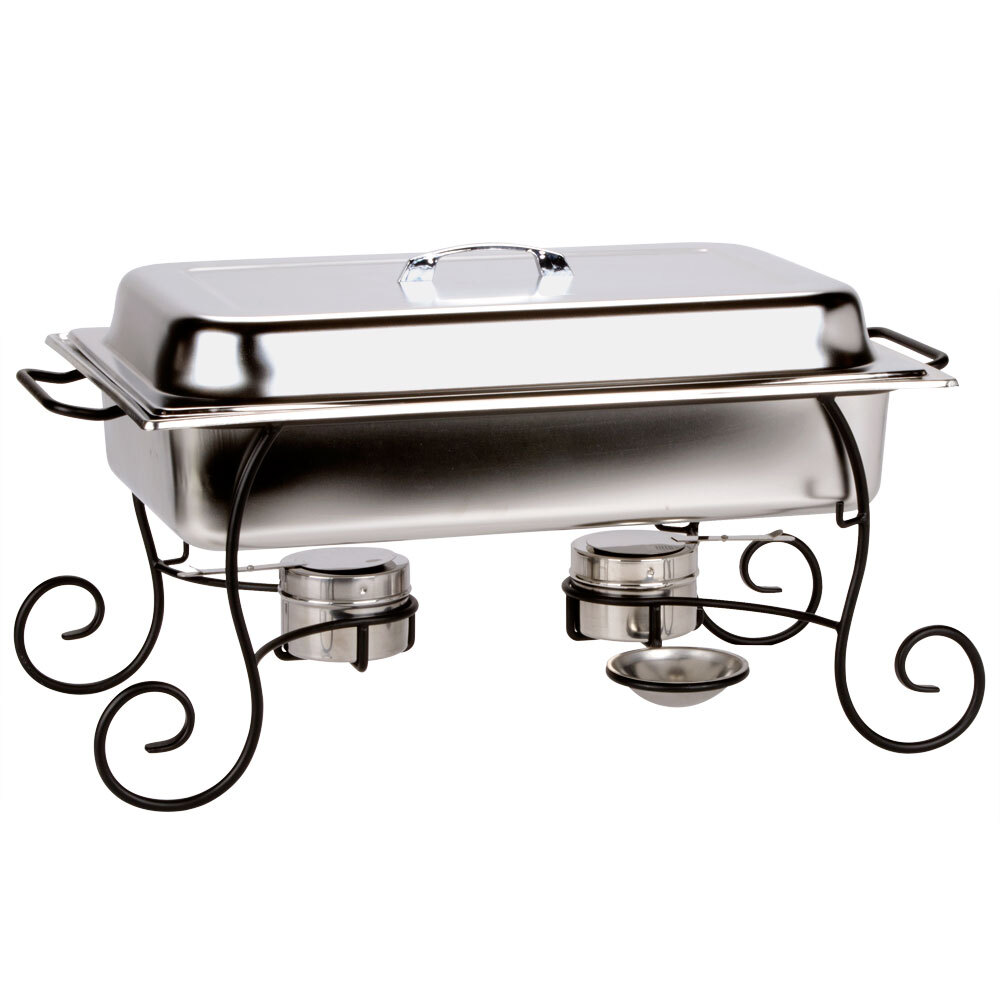 Choice 8 Qt. Full Size Chafer Set with Black Wrought Iron Stand and ...