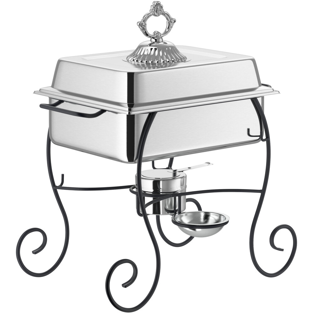 Choice 4 Qt. Half Size Chafer with Black Wrought Iron Stand and Classic ...