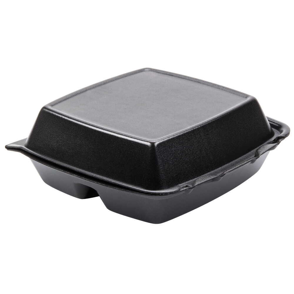Dart 85HTB3R 8" x 8" x 3" Black Foam Three-Compartment Square Take Out ...