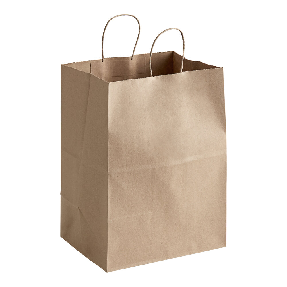 Duro 12" x 9" x 15 3/4" Regal Natural Kraft Paper Shopping Bag with ...