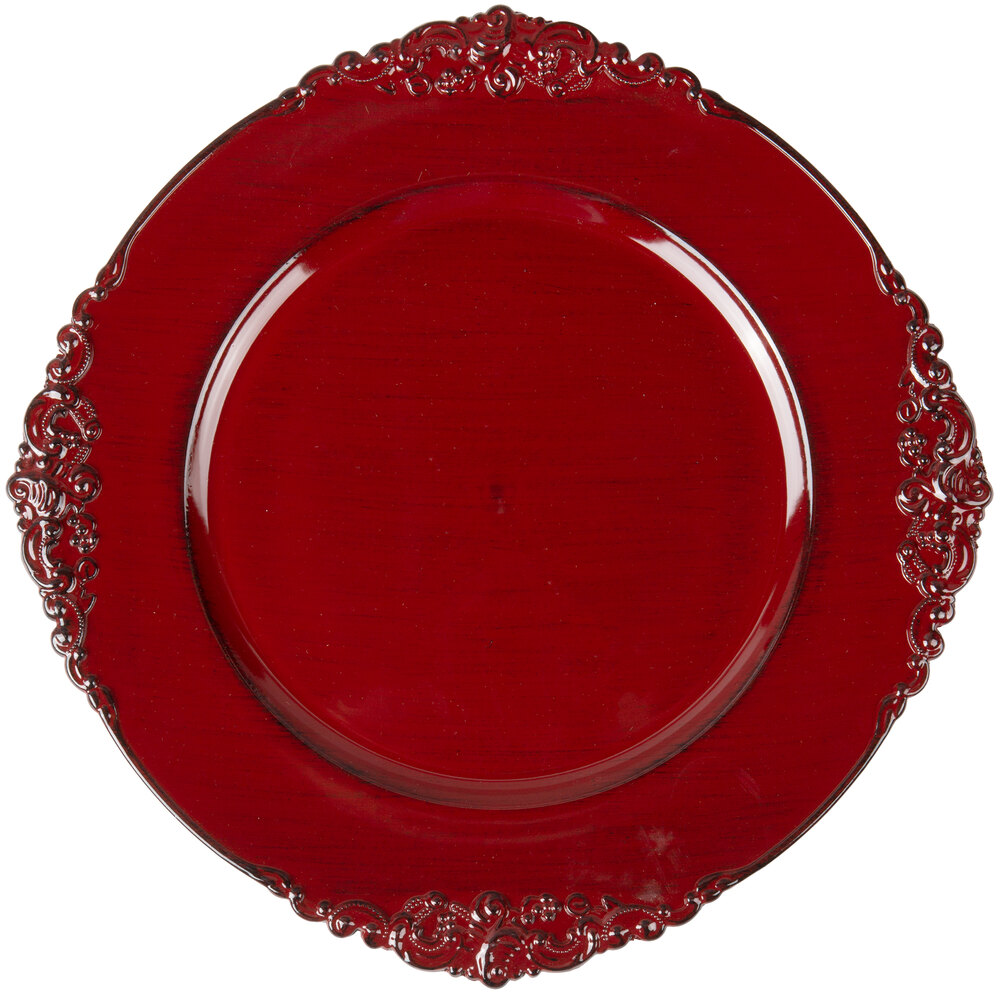 Charge It by Jay 13" Round Royal Red Plastic Charger Plate - 12/Pack