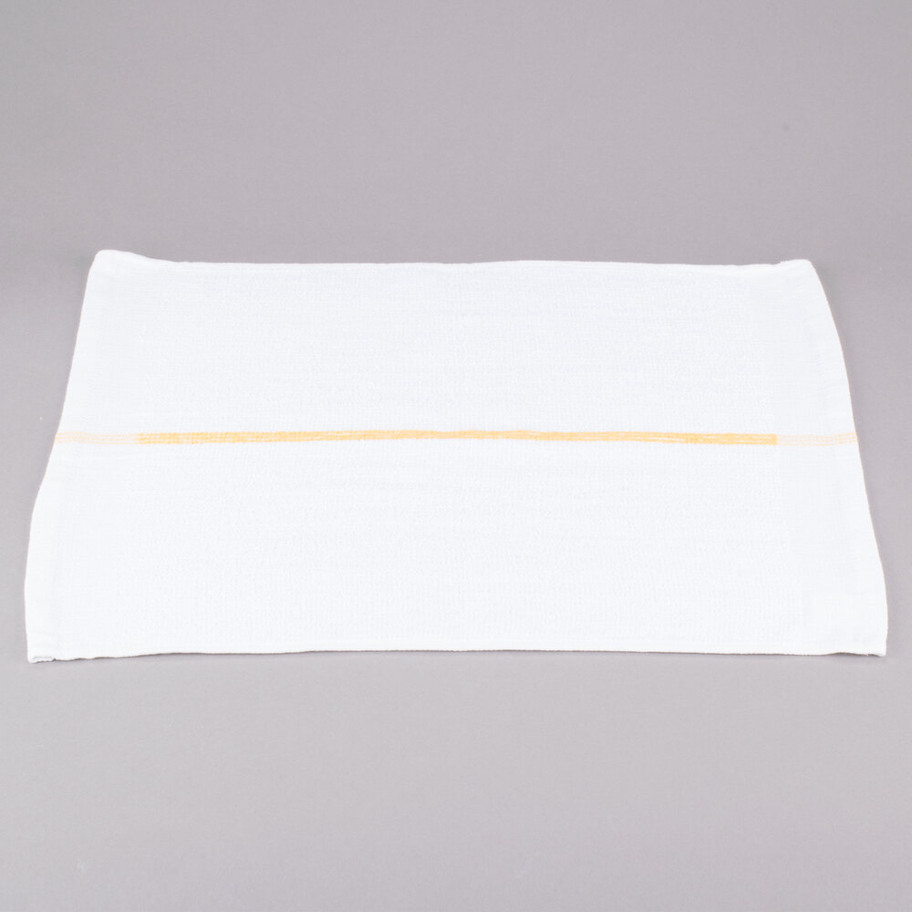 Chef Revival 16" x 19" Gold Stripe 28 oz. 100% Cotton Bar Towel - 12/Pack