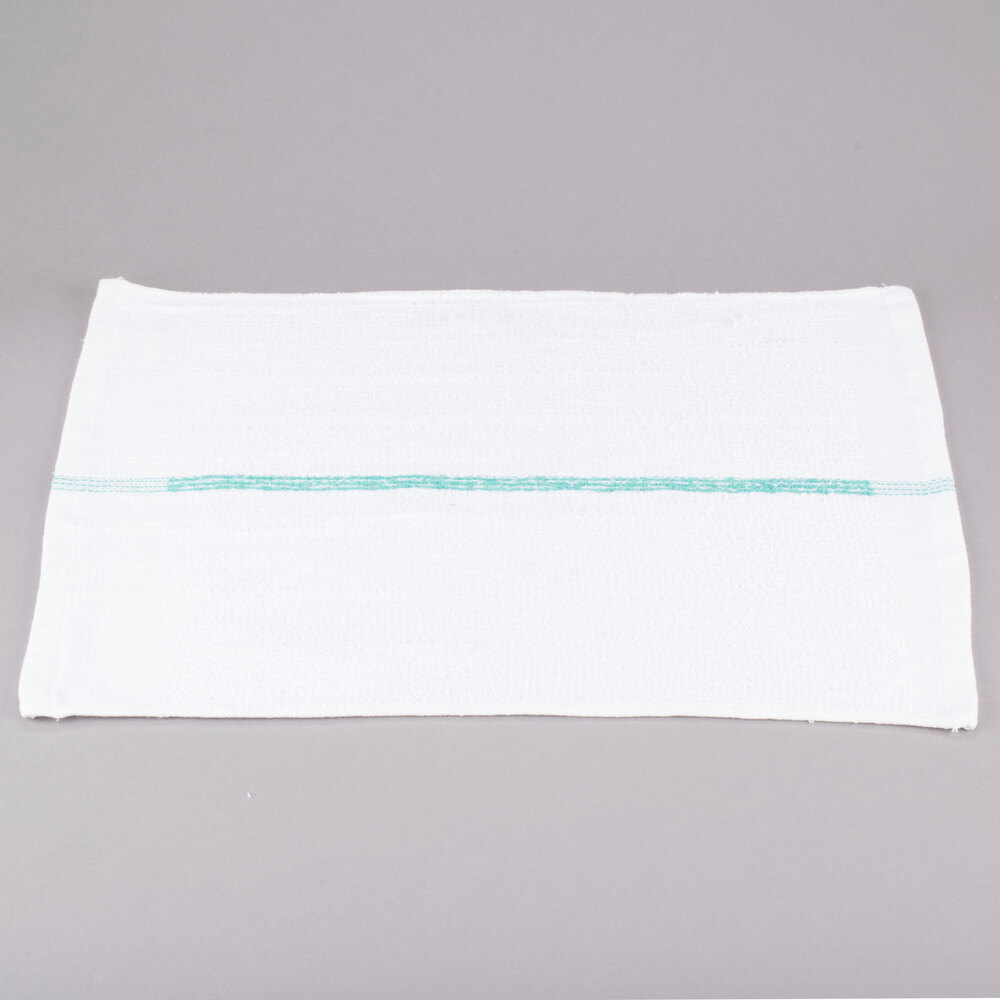 Chef Revival 16" x 19" Green Stripe 28 oz. 100% Cotton Bar Towel - 12/Pack