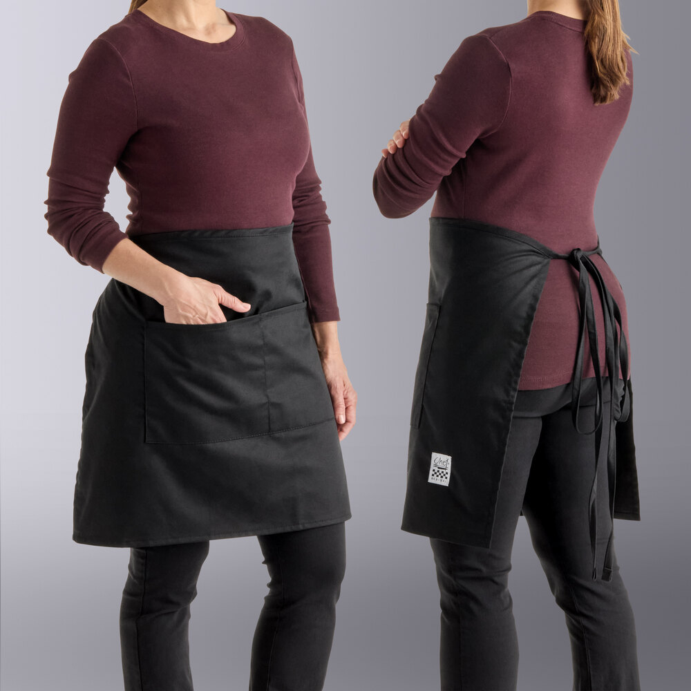 Chef Revival Black Poly-Cotton Customizable Bistro Apron with 2 Pockets ...
