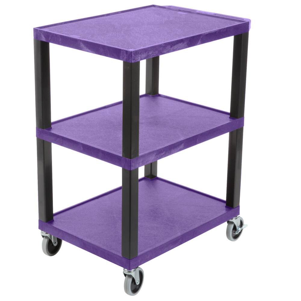 Luxor WT34PS Tuffy Purple Three Shelf Utility Cart - 24" x 18" x 34"