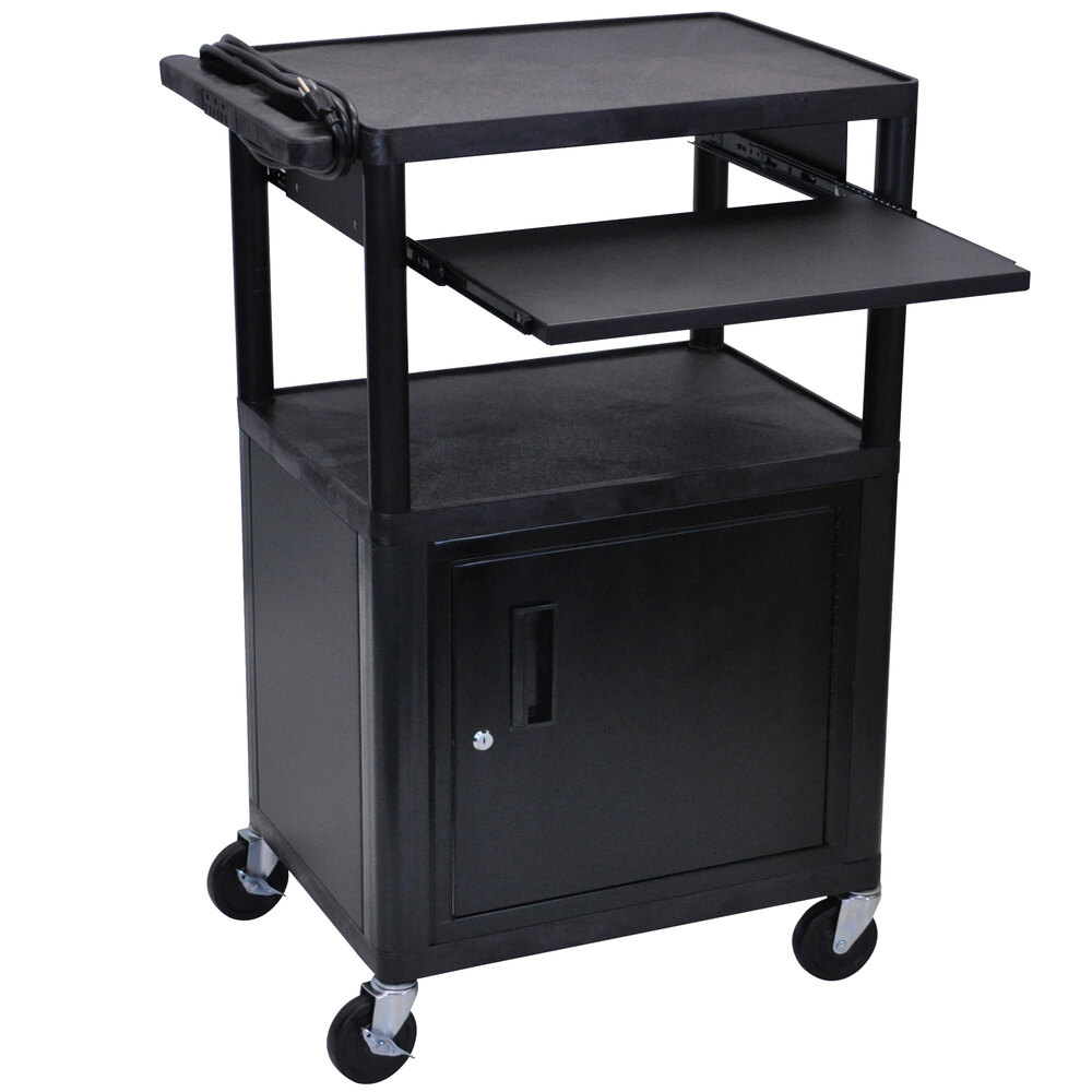 Luxor LP42CLE-B 3-Shelf Plastic AV Cart with Steel Locking Cabinet - 24 ...