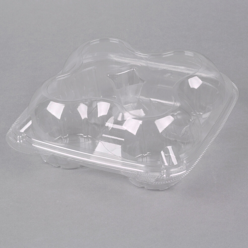 Inno-Pak 4 Compartment Clear Hinged Dome Muffin Container - 5/Pack