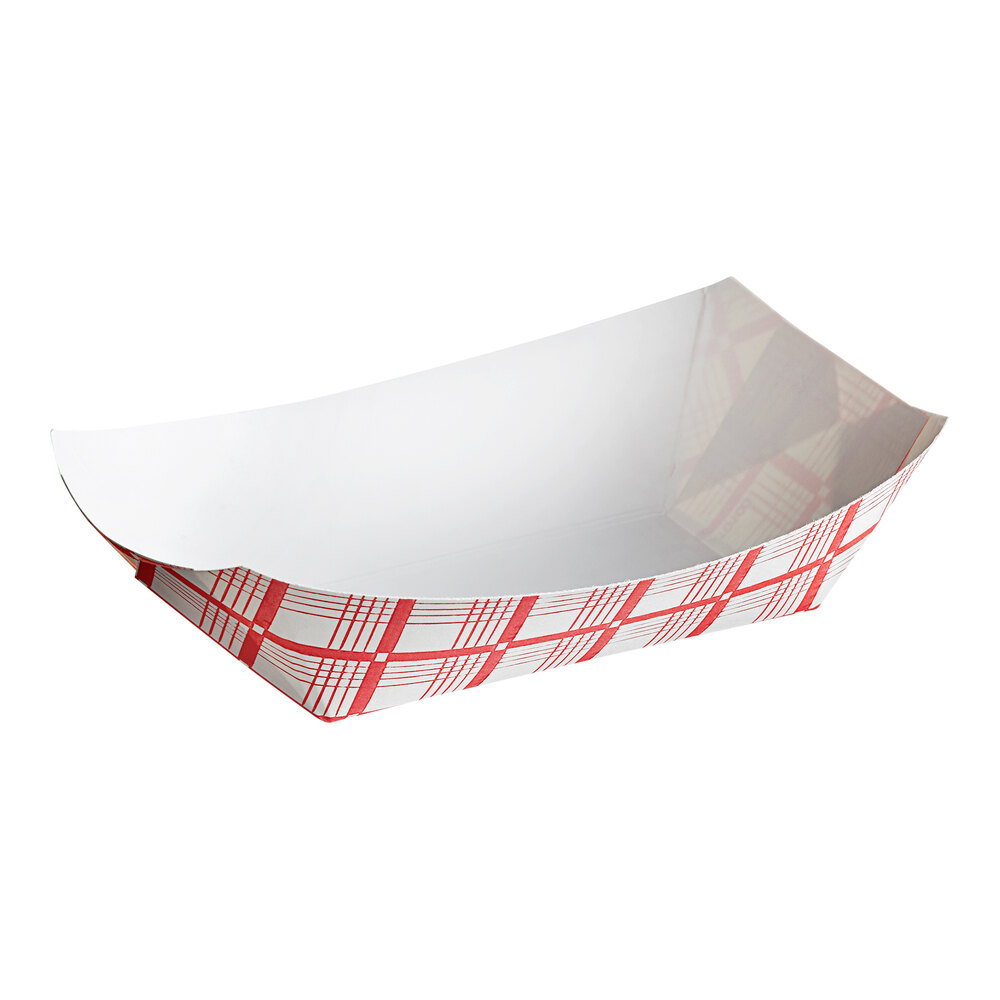 #100 1 lb. Red Plaid Paper Food Tray - 250/Pack
