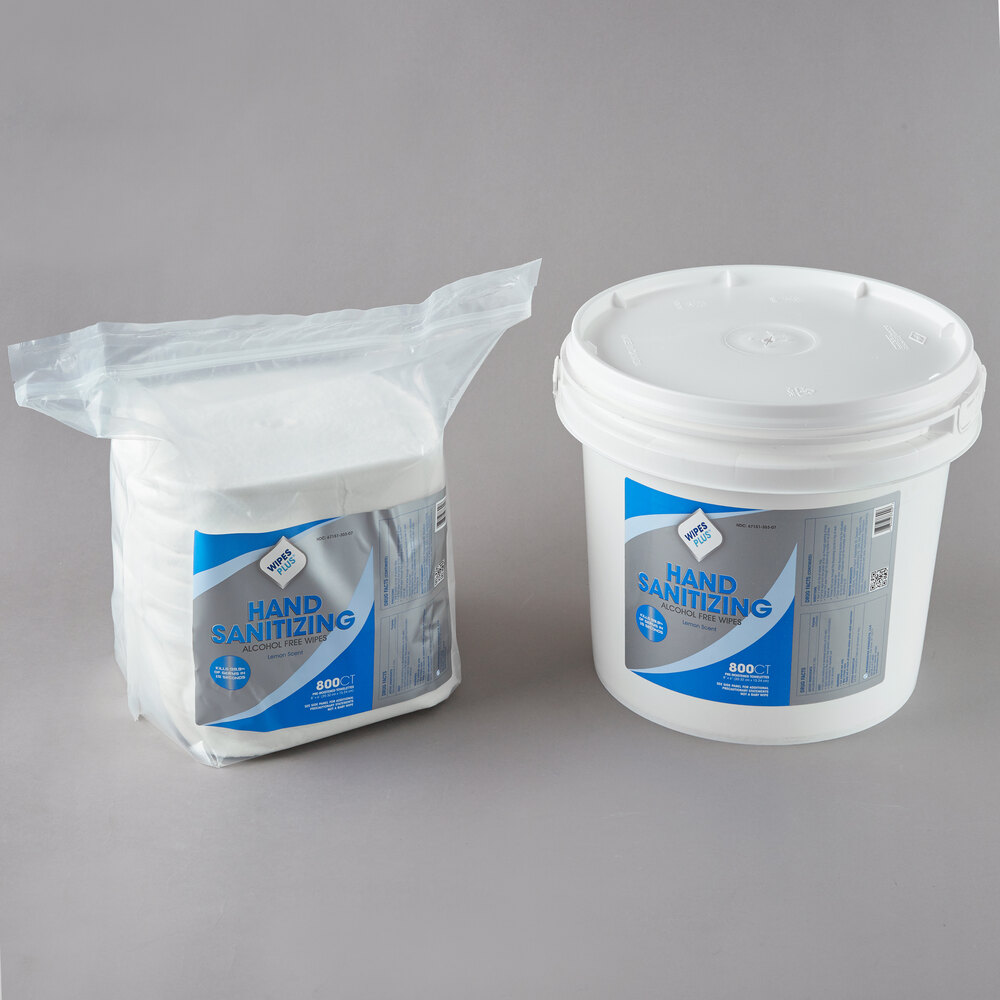 WipesPlus Lemon Scent Alcohol Free Hand Sanitizing Wipes and Bucket