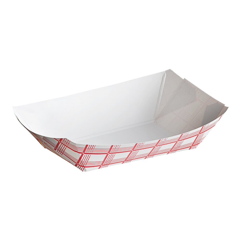 #200 2 lb. Red Plaid Paper Food Tray - 250/Pack