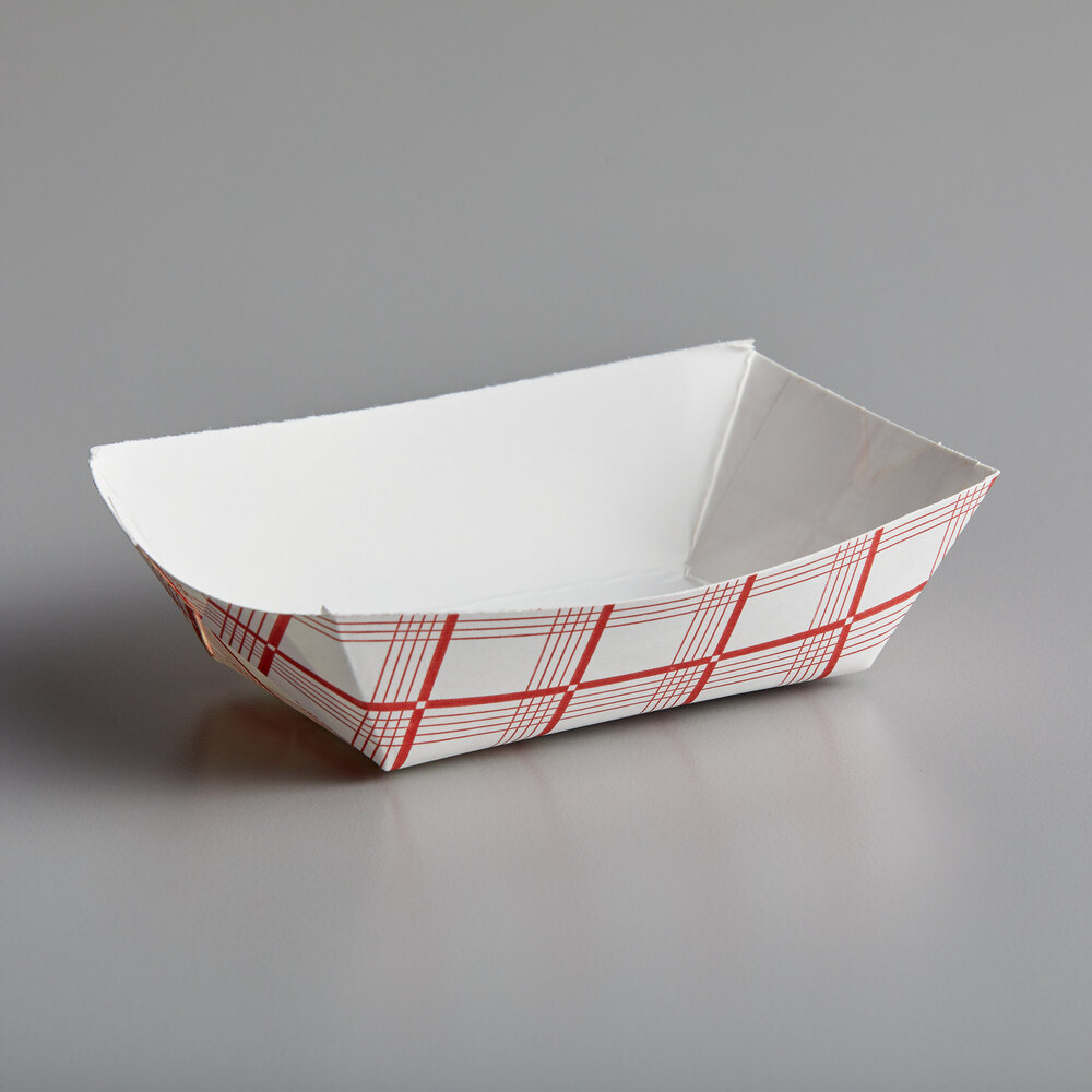 #25 1/4 lb. Red Plaid Paper Food Tray - 250/Pack