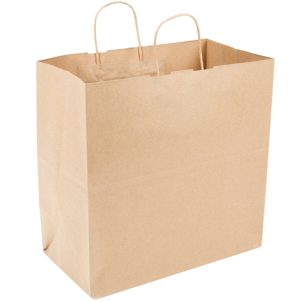 Duro 13" x 7" x 13" Jr. Mart Natural Kraft Paper Shopping Bag with ...