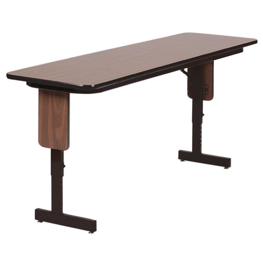 Correll 18" x 72" Walnut Adjustable Height Panel Leg Folding Seminar Table