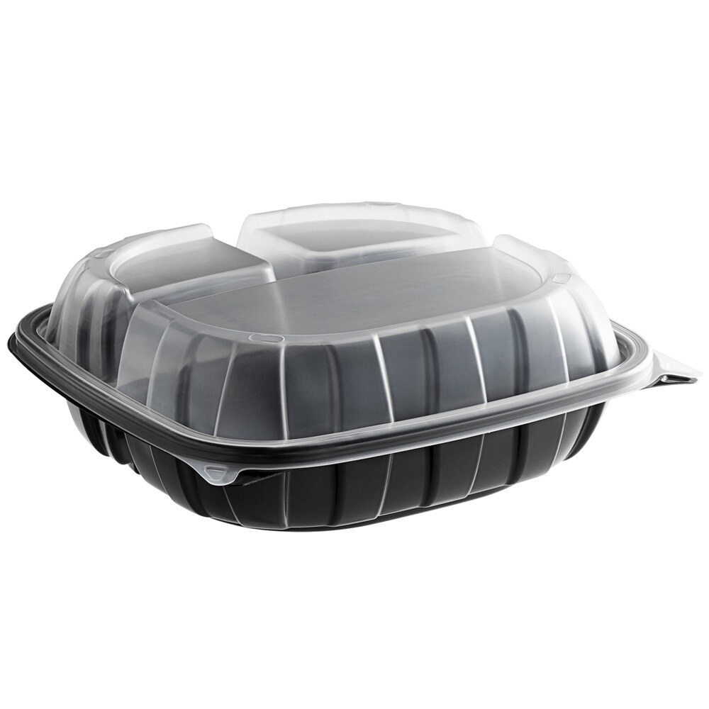 9" x 9" x 3" Microwaveable 3-Compartment (22 / 9 / 9 oz.) Plastic ...