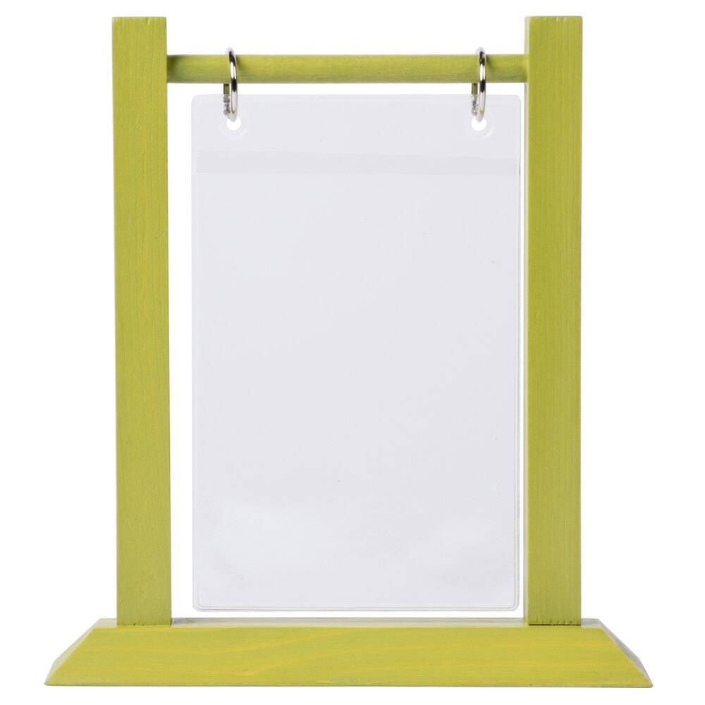 Menu Solutions WFT4S-A 4" x 6" Lime Wood Flip Top Table Tent - 2/Pack