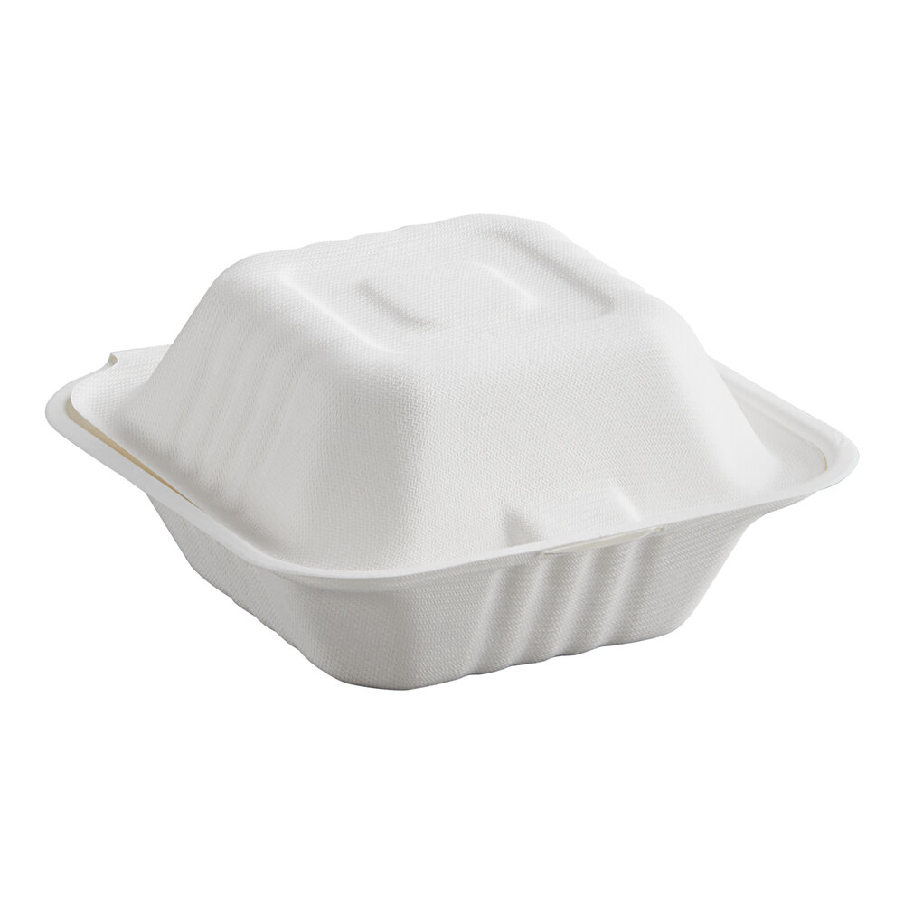 EcoChoice 5" x 5" x 3" Compostable White Plant Fiber Take-Out Container ...