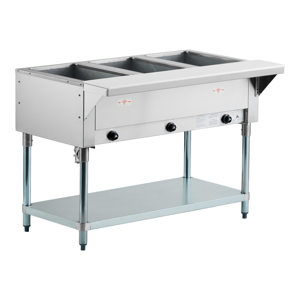 Advance Tabco HF-3G Natural Gas Three Pan Powered Hot Food Table - Open ...