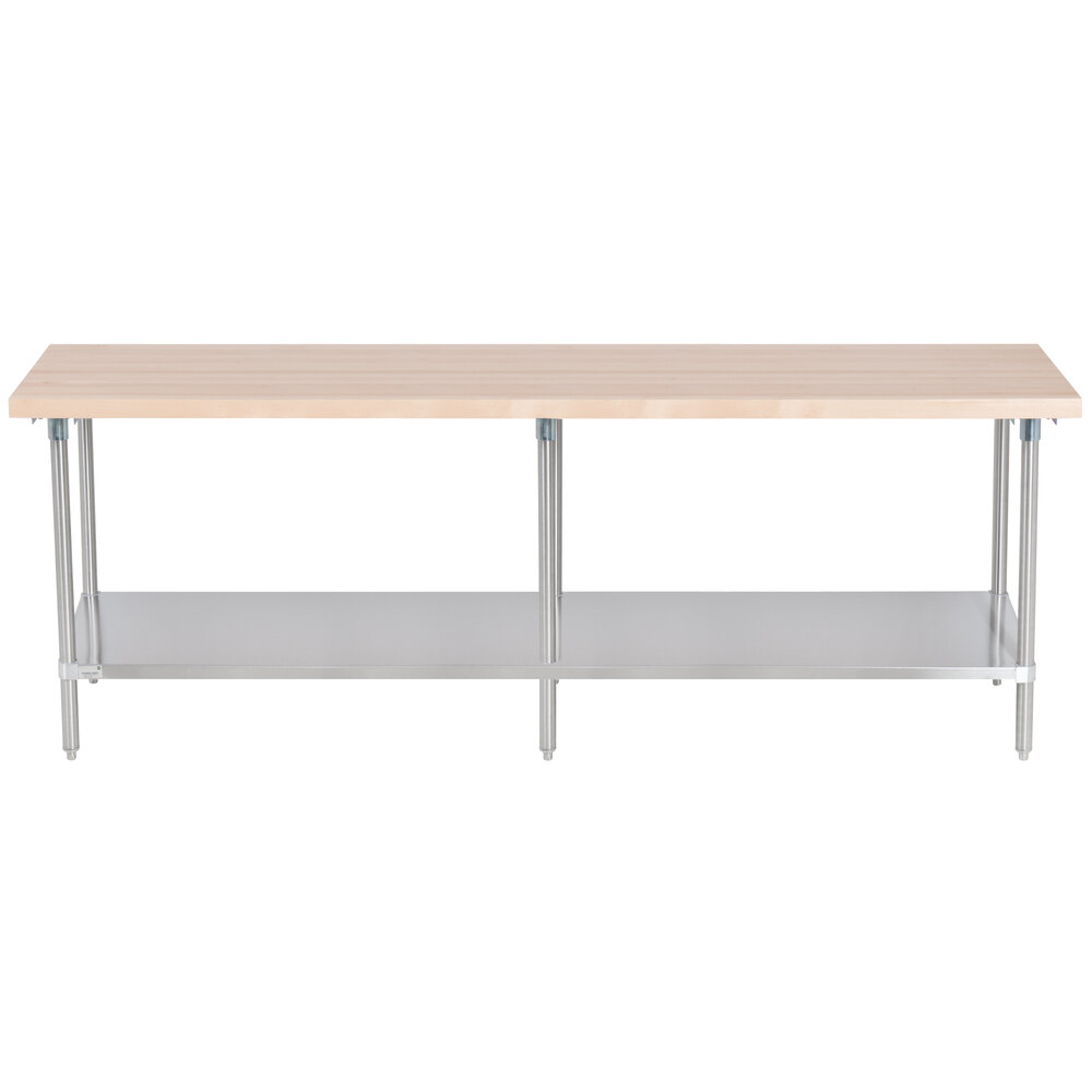 Advance Tabco H2S-368 Wood Top Work Table with Stainless Steel Base and ...