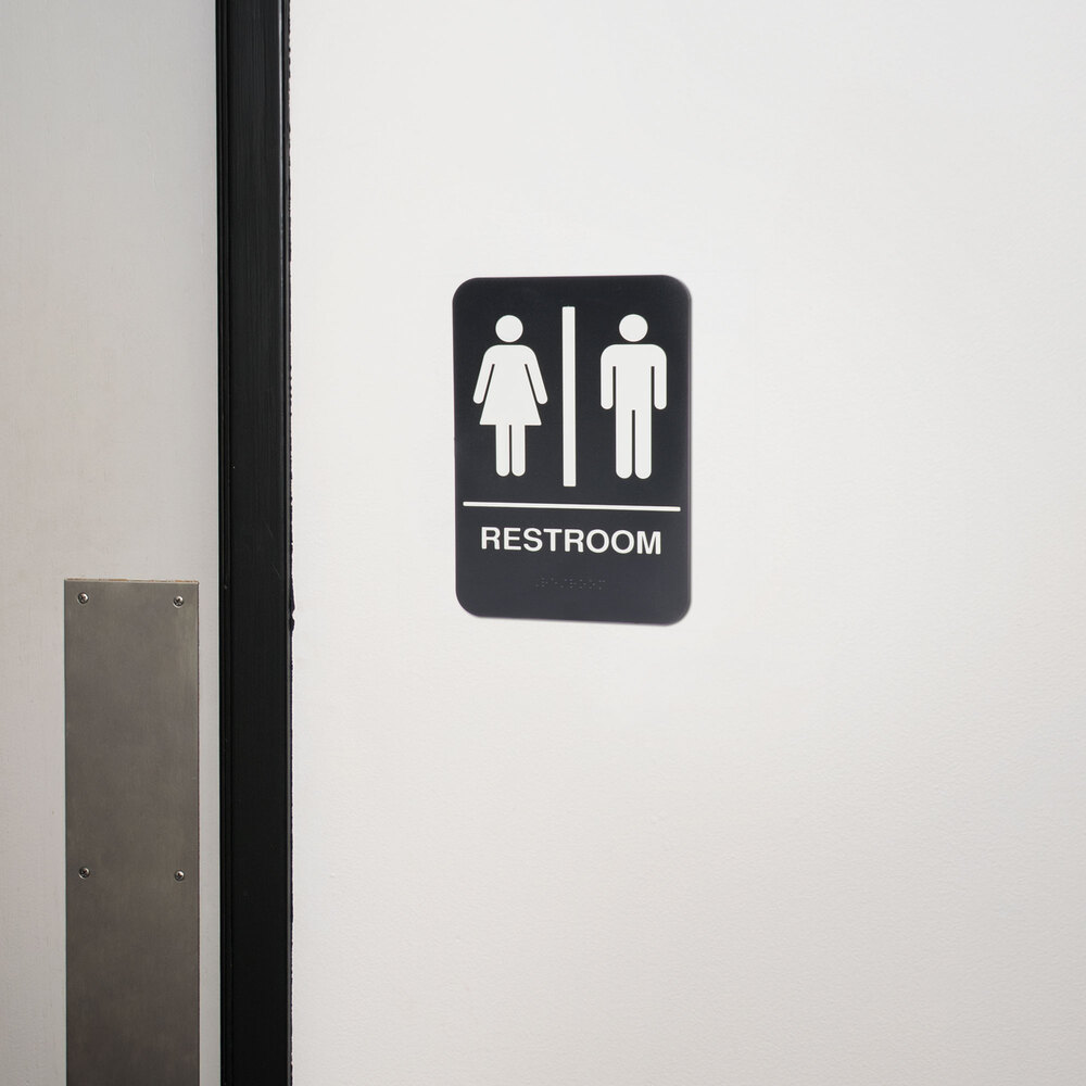 Black and White Unisex Restroom Sign with Braille 9" x 6"