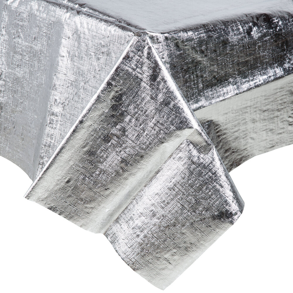 Creative Converting 38320 54" x 108" Silver Metallic Plastic Table ...