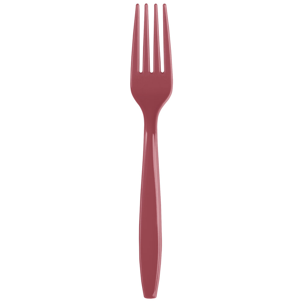 Creative Converting 010122 7 1/8" Burgundy Disposable Plastic Fork ...