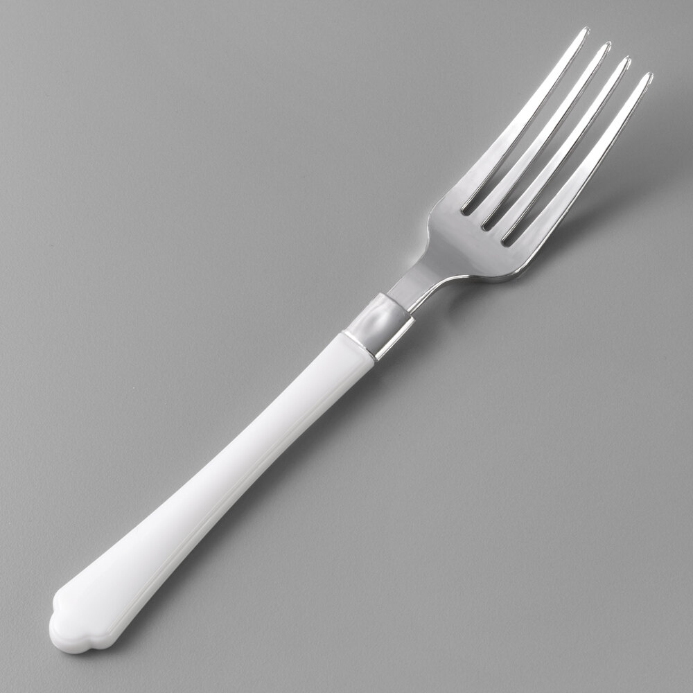 Visions 7" Heavy Weight Plastic Fork with White Handle - 20/Pack