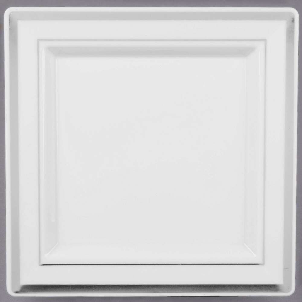 Fineline Silver Splendor 5507-WH 7 1/4" White Plastic Square Plate with ...