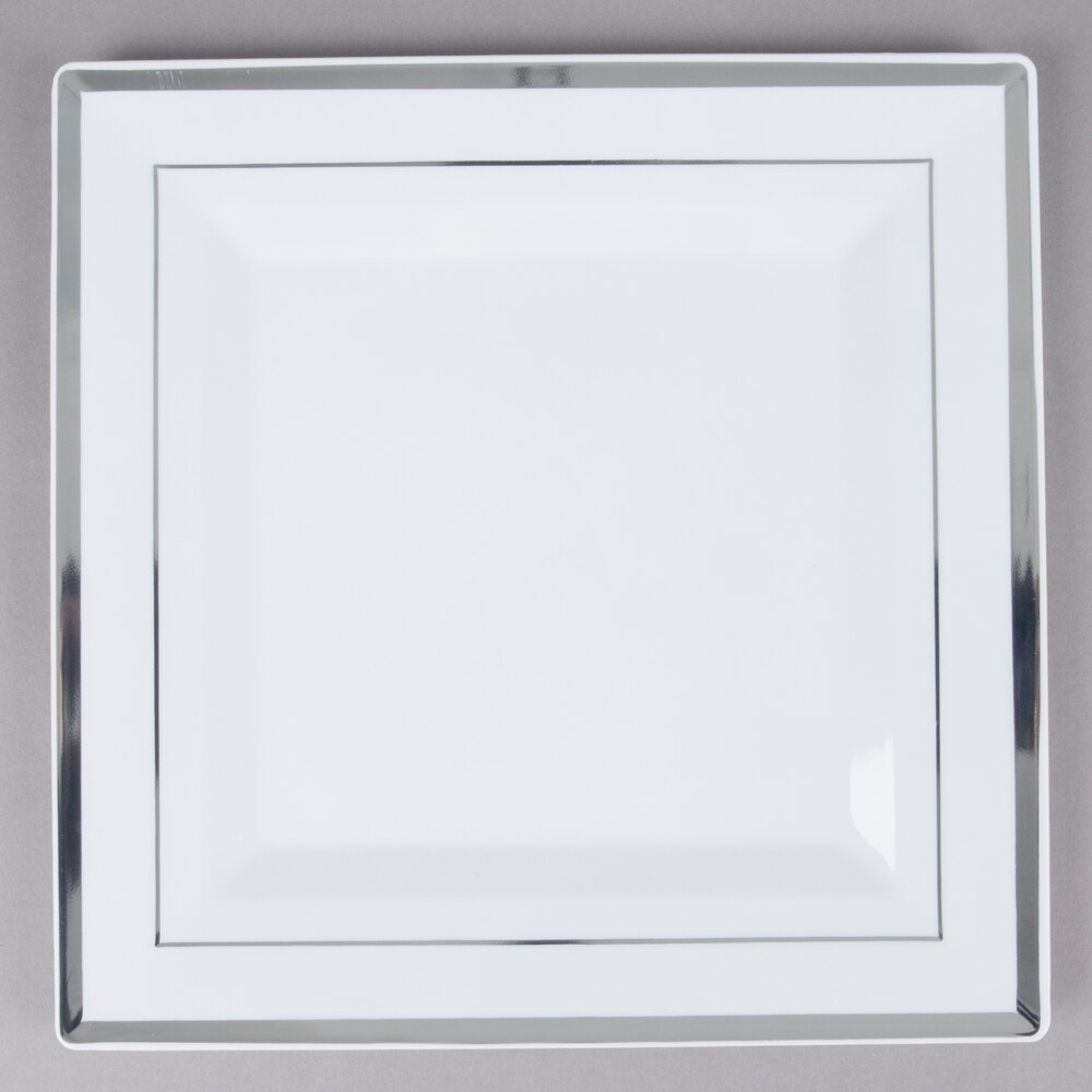 Fineline Silver Splendor 5510-WH 10" White Plastic Square Plate with ...