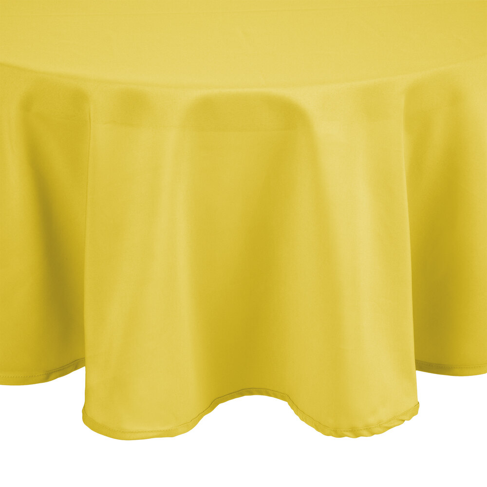Intedge 64" Round Yellow Seamed 100% Polyester Hemmed Cloth Table Cover