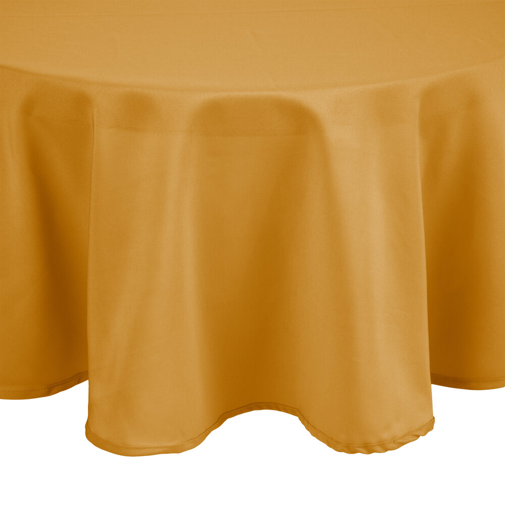 Intedge 54" Round Gold 100% Polyester Hemmed Cloth Table Cover
