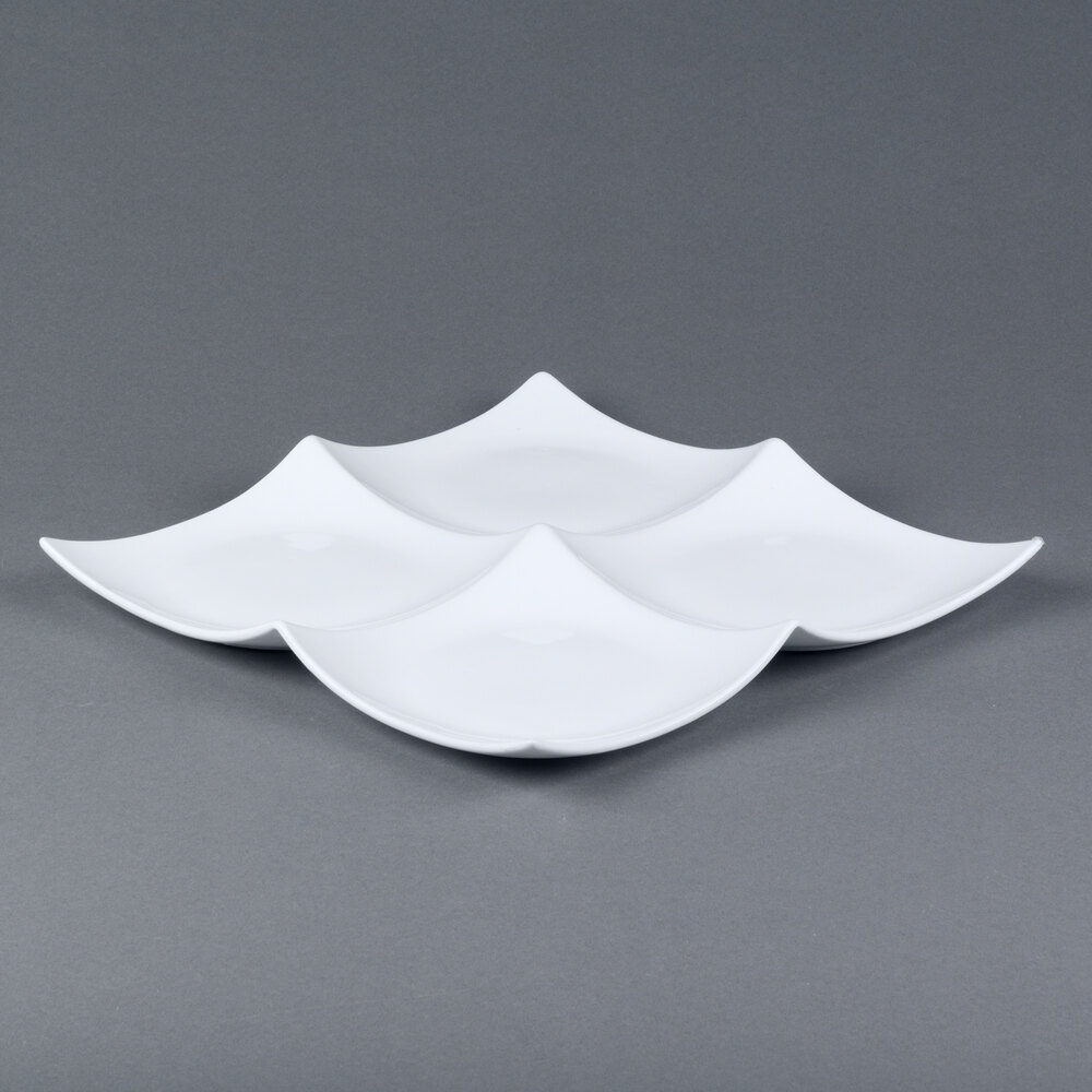 CAC F-P14 Fortune 14" White Porcelain Divided Tasting Plate - 6/Case