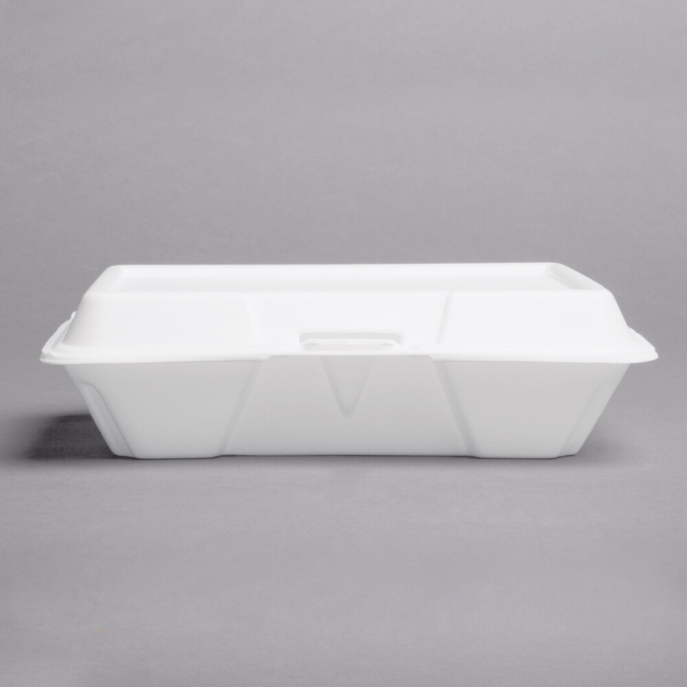 Dart 206HT1R 9" x 6" x 3" White Foam Shallow Rectangular Take Out Container with Perforated ...