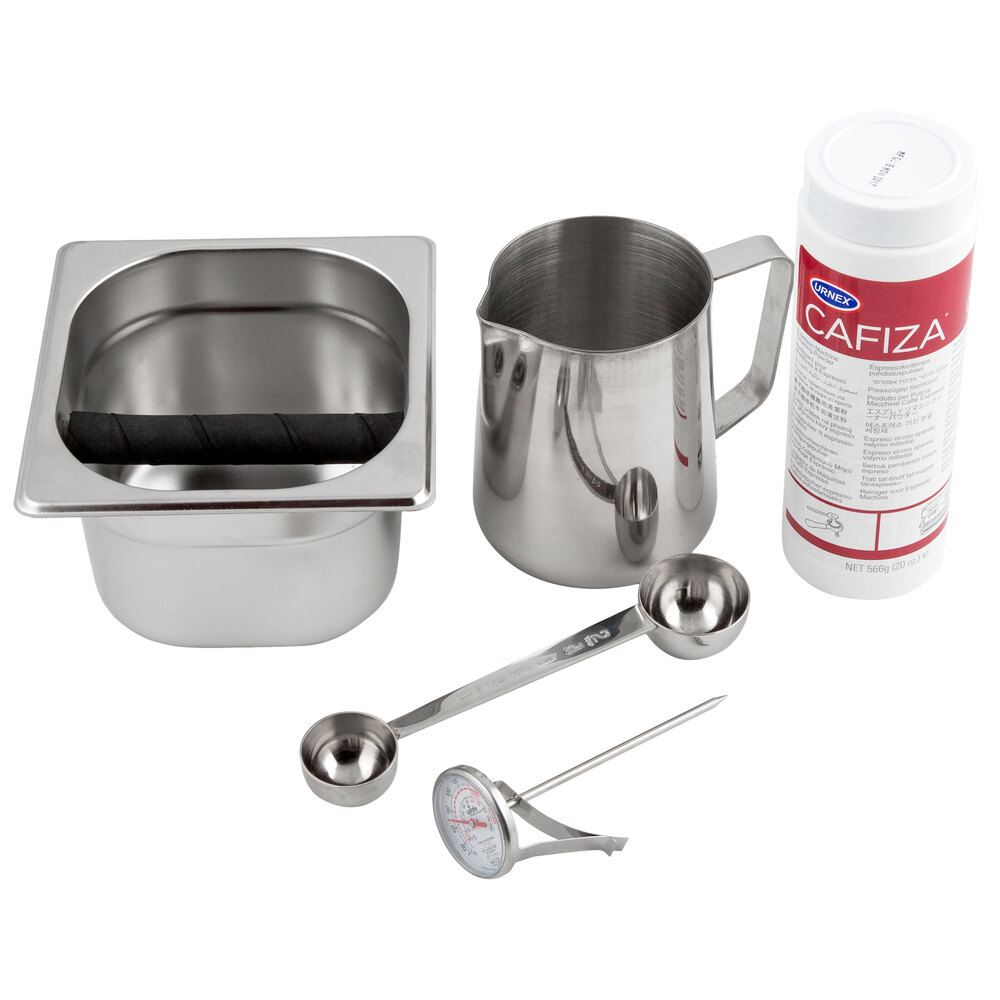 Barista Kit with 4" Knock Box and 20 oz. Urnex Cafiza Powder Container