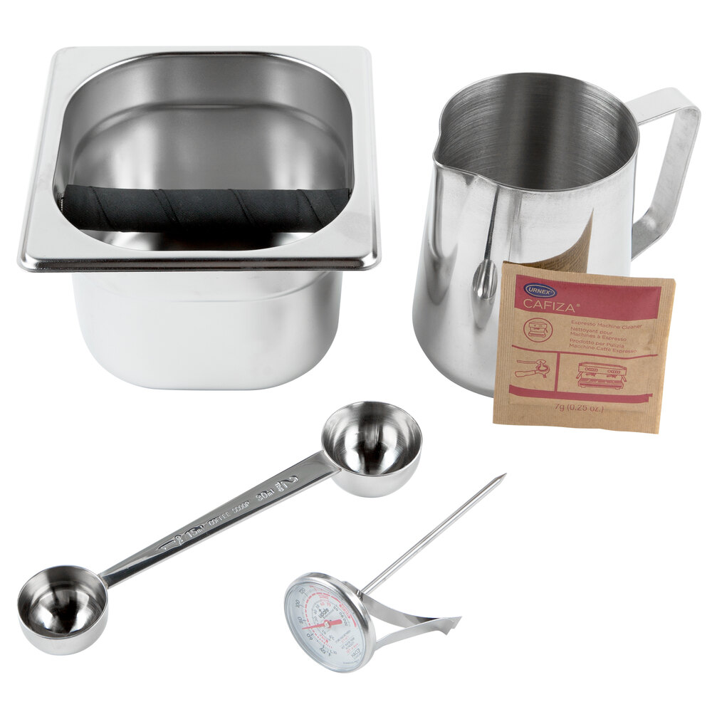 Barista Kit with 4" Knock Box and (100) 0.25 oz. Urnex Cafiza Powder ...