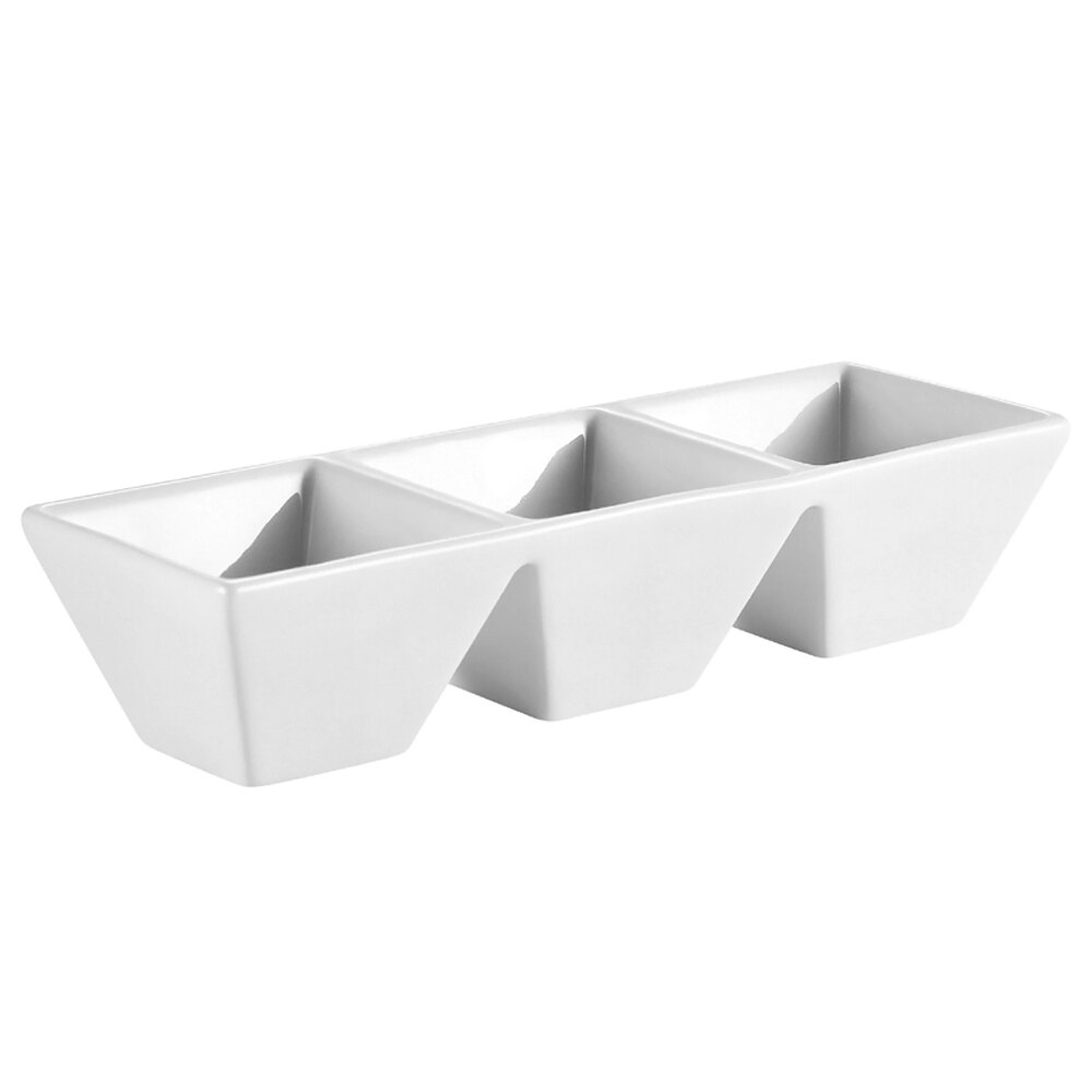 CAC CN-3T7 7" x 2 1/2" x 1 1/4" China Rectangular 3 Compartment Tasting ...
