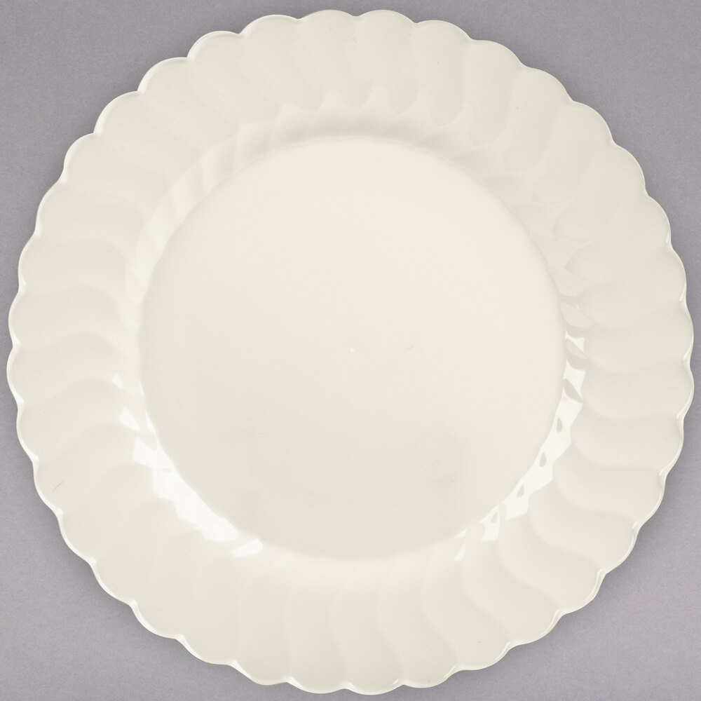 Fineline Flairware 210-BO 10 1/4" Bone / Ivory Plastic Plate - 144/Case