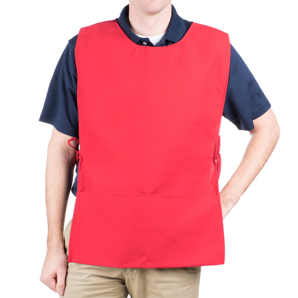 Intedge Red Adjustable Poly-Cotton Cobbler Apron with 2 Pockets - 29" x ...