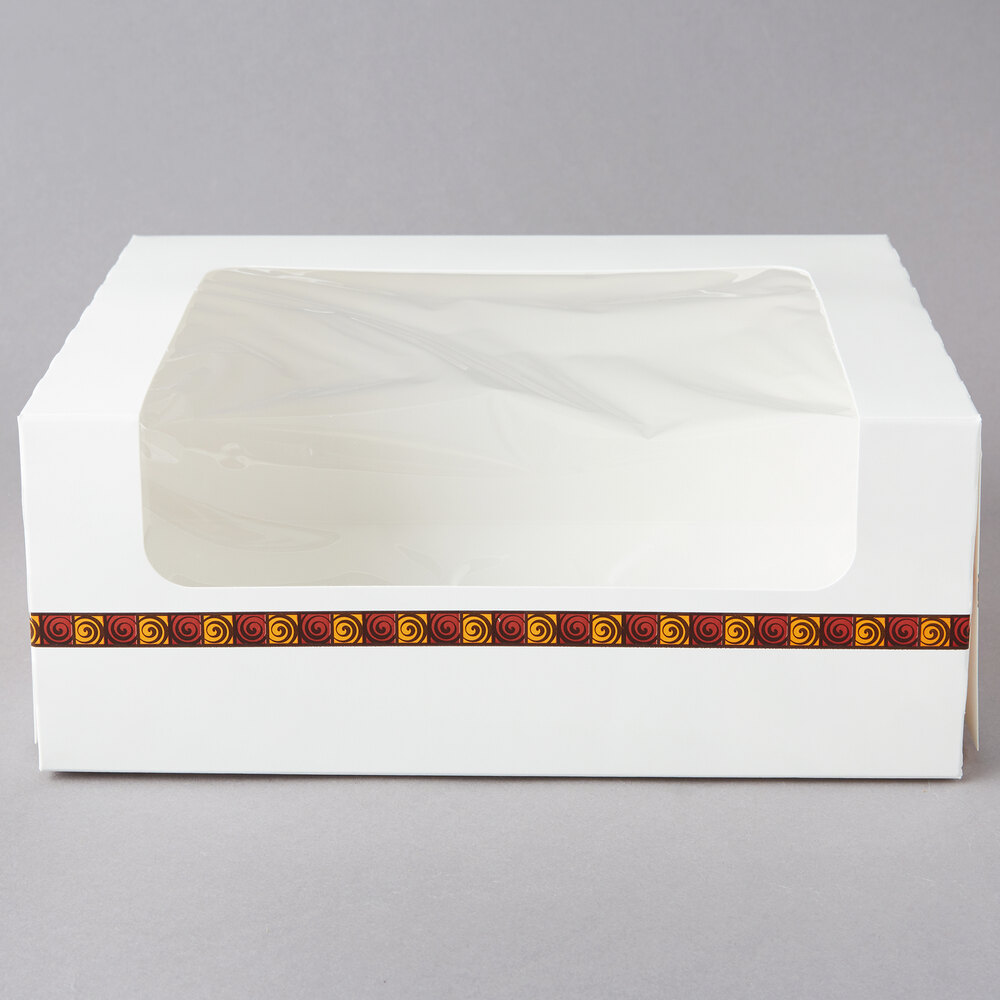 10" x 8" x 4" White Auto-Popup Window Bakery / Donut Box with Printed ...